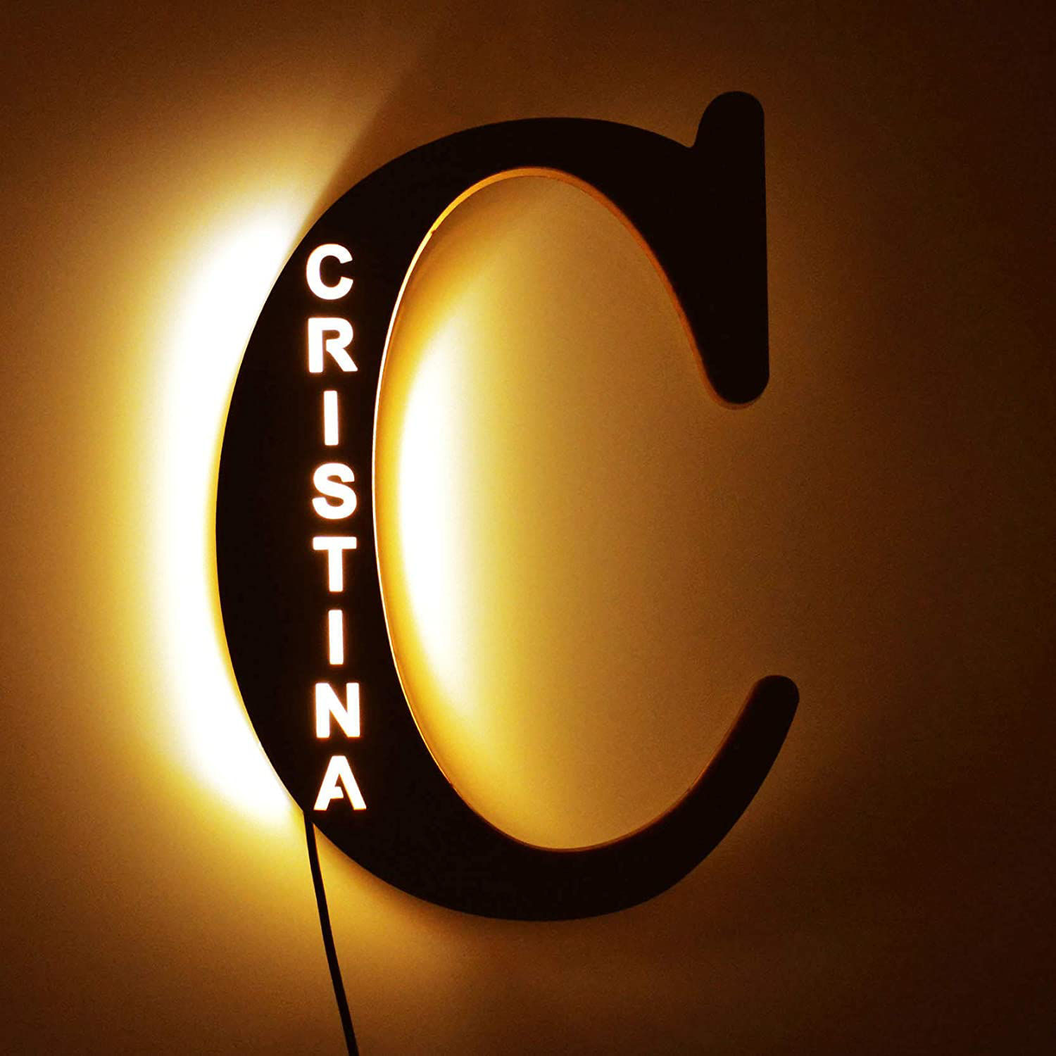 Personalized Letter Night Light for Wall Decor - Custom Wooden Engraved ...
