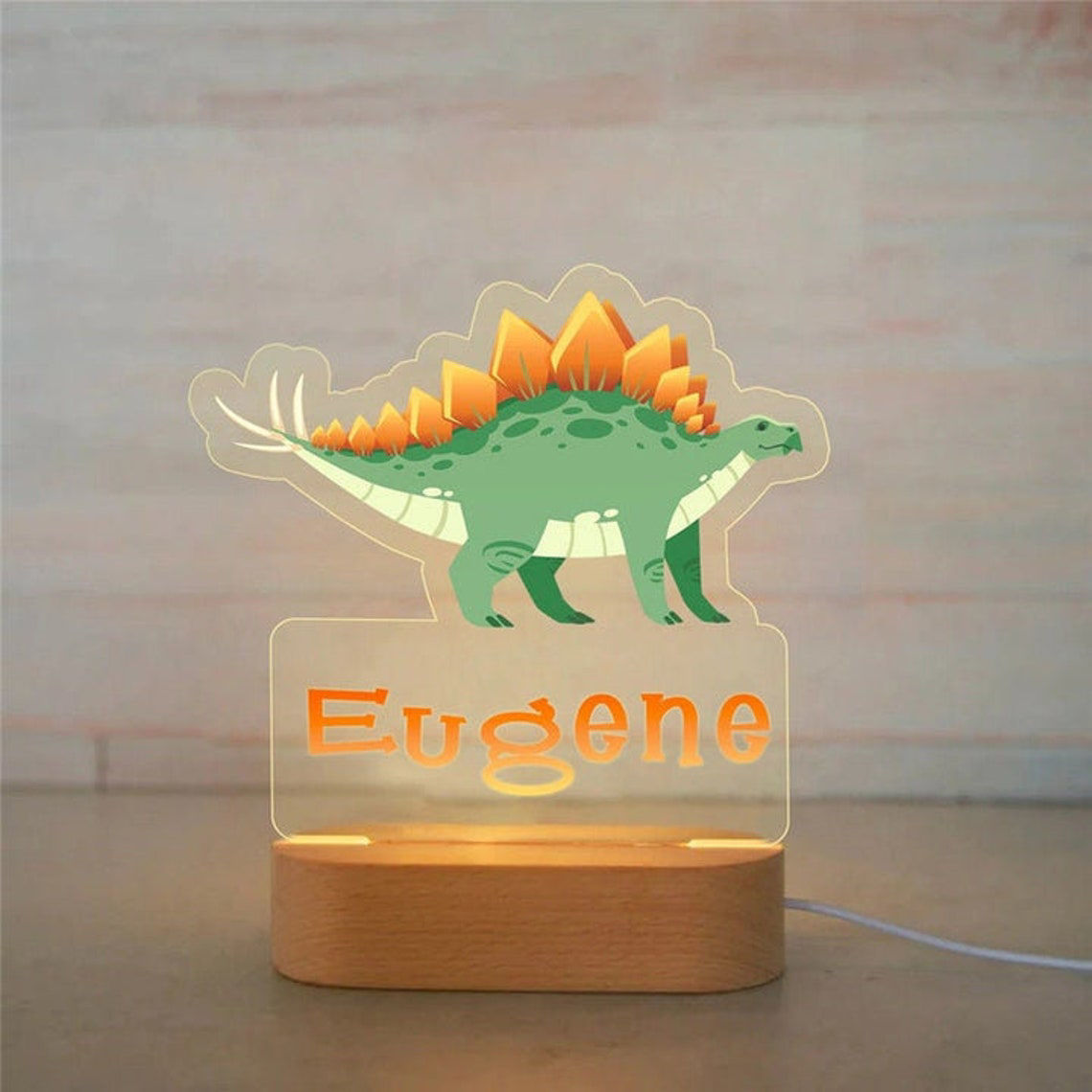 Custom Name Night Light for Kids - Personalized Cartoon Stegosaurus ...