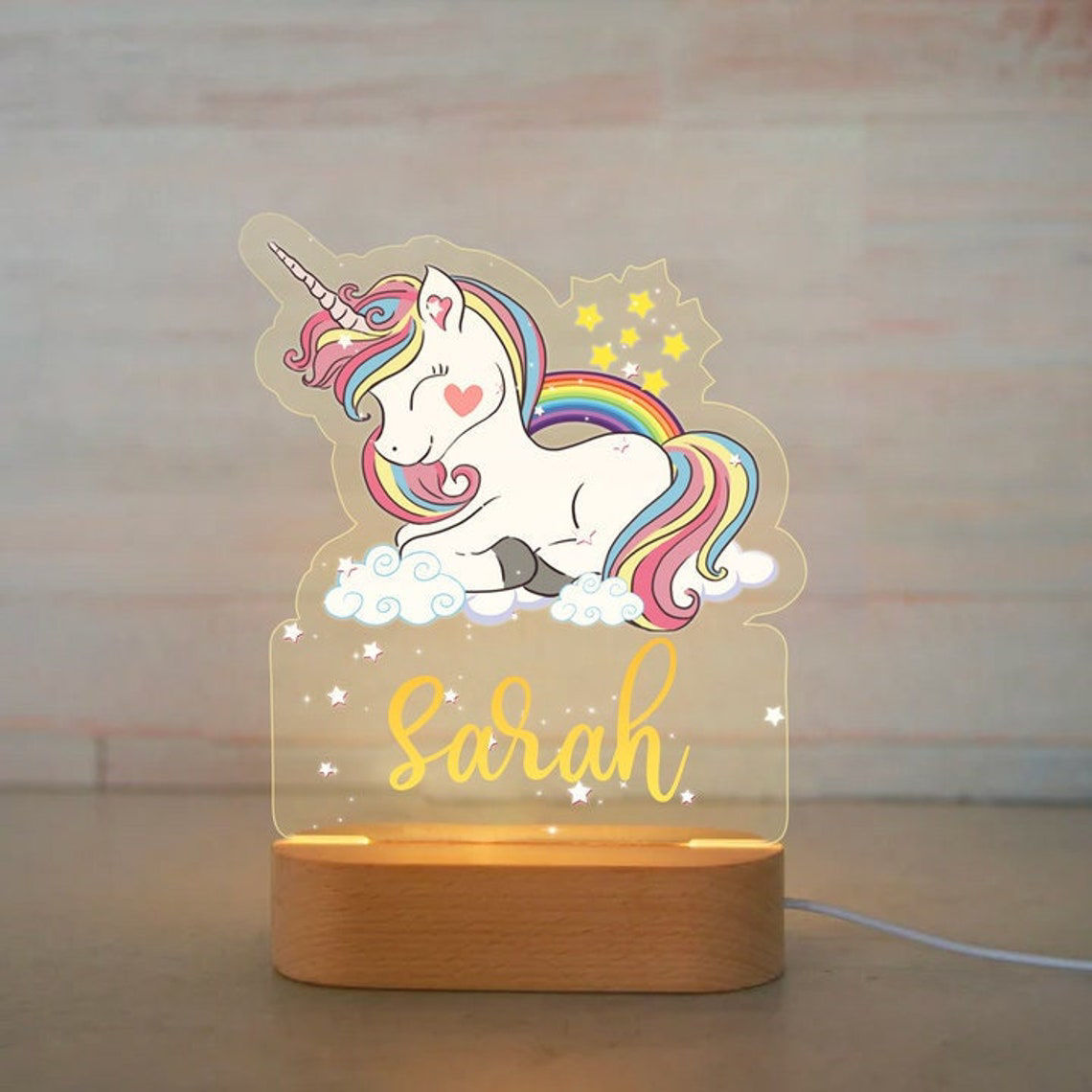 Custom Name Night Light for Kids - Personalized Cartoon Rainbow Unicorn ...