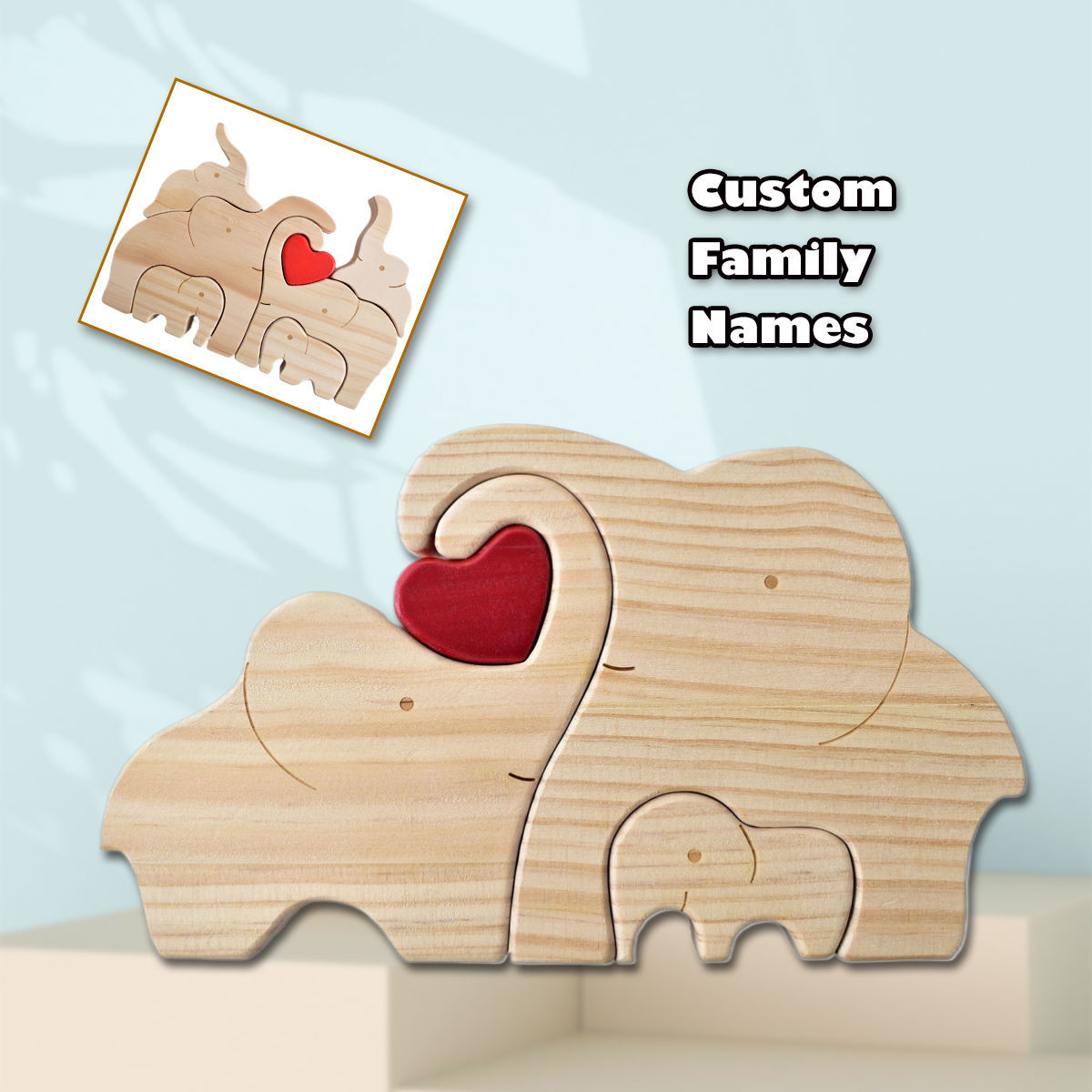 Custom Wooden Elephants Family Puzzle - Personalized Wooden Elephants ...