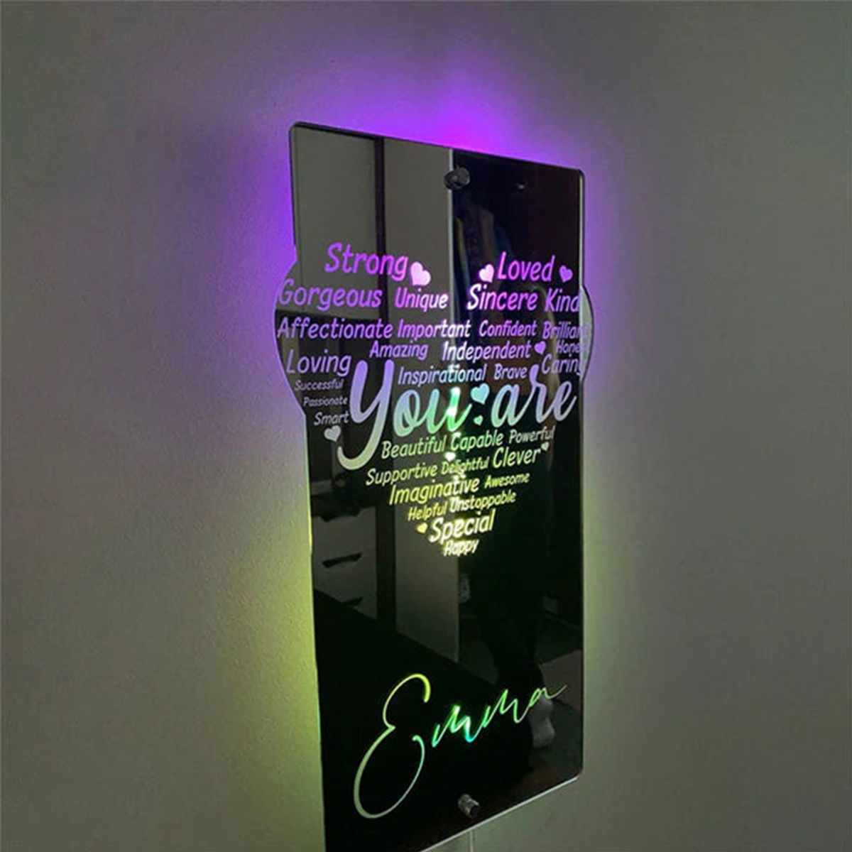 Personalized name LED neon mirror | Customized illuminated name mirror ...