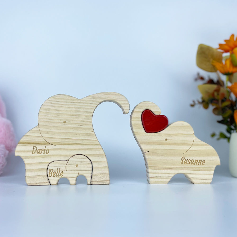 Custom Wooden Elephants Family Puzzle - Personalized Wooden Elephants ...