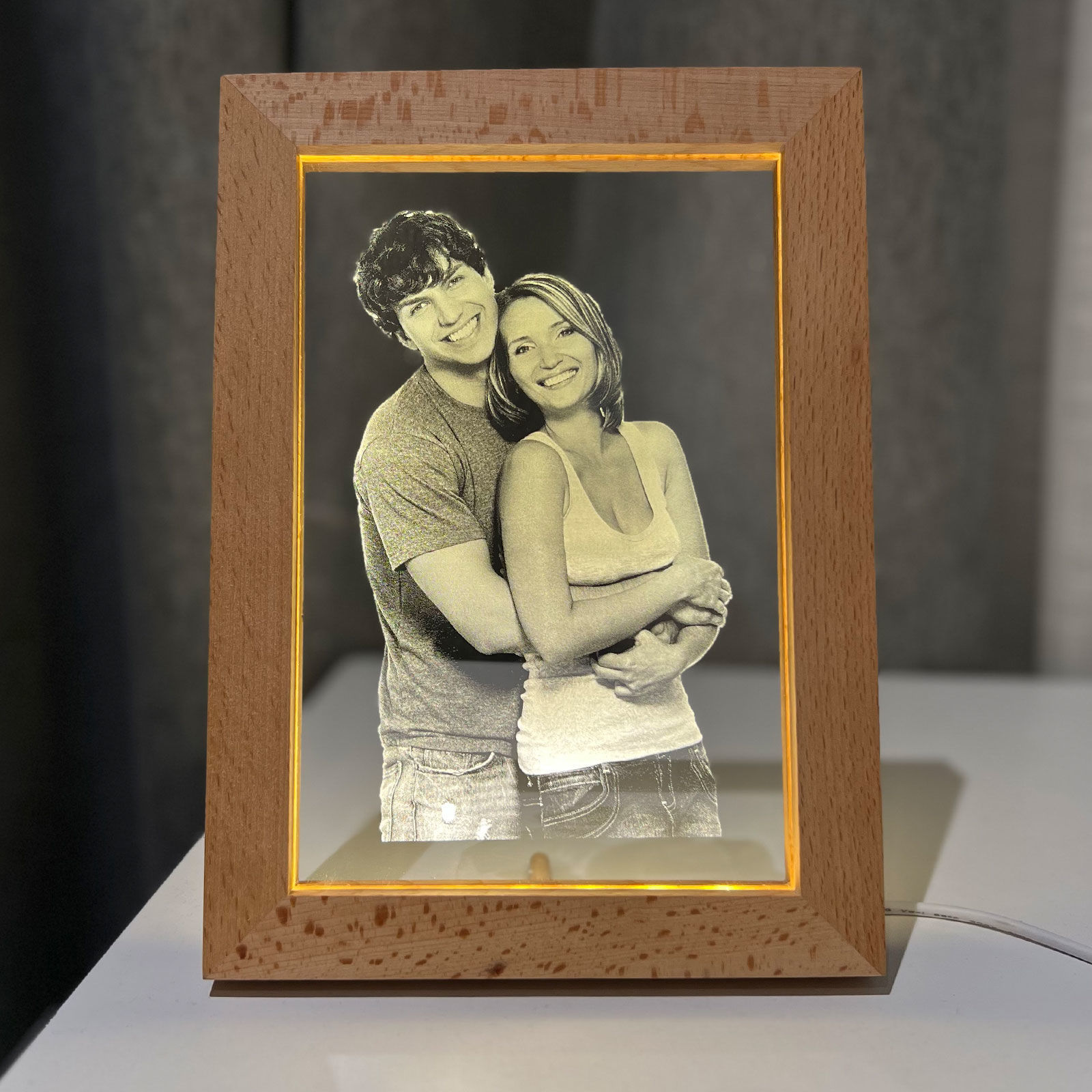 Custom Crystal Photo With Wooden Light Frame - Personalized Gifts ...