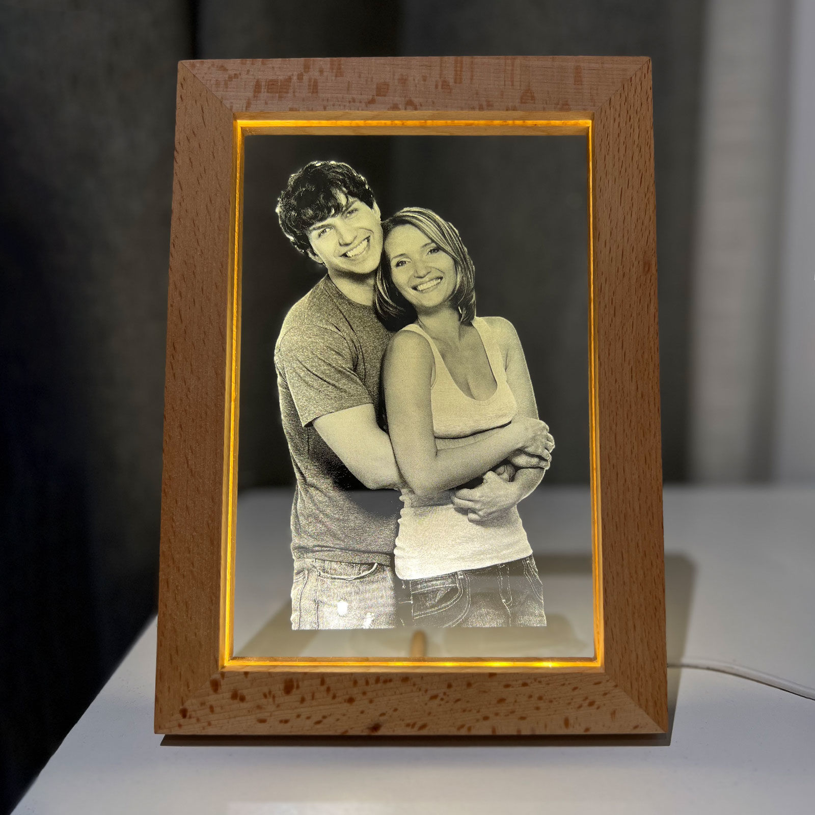 Custom Crystal Photo With Wooden Light Frame - Personalized Gifts ...